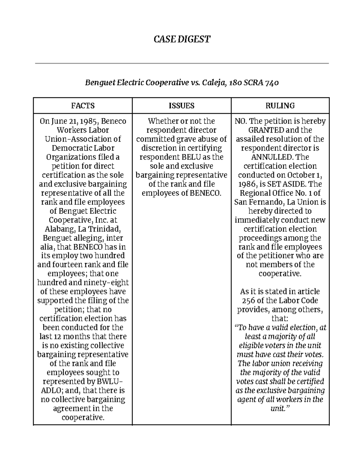 9 Sample Case Digests - CASE DIGEST Benguet Electric Cooperative vs ...