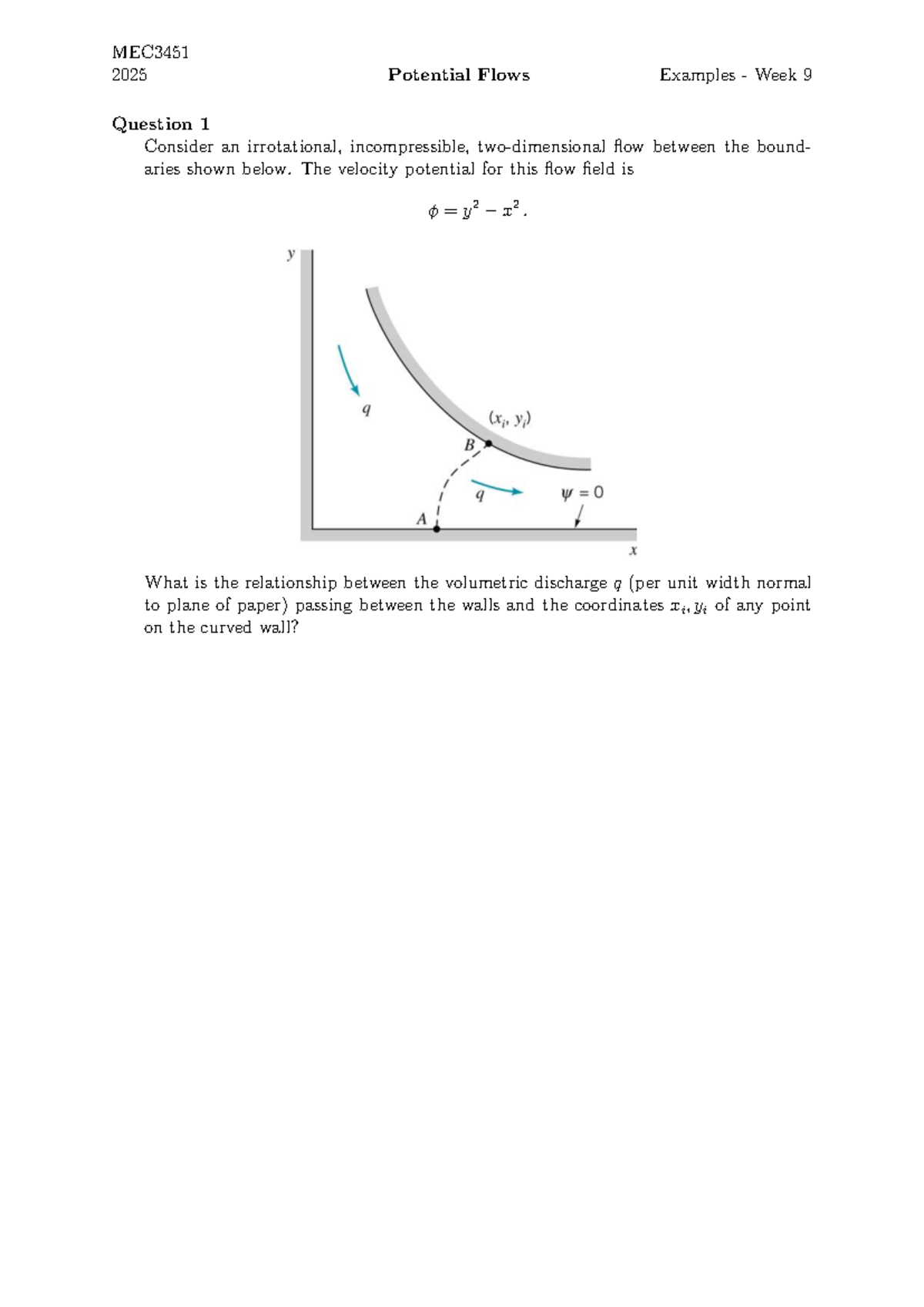 MEC3451 Week 9 Potential Flows Examples and Solutions - Studocu