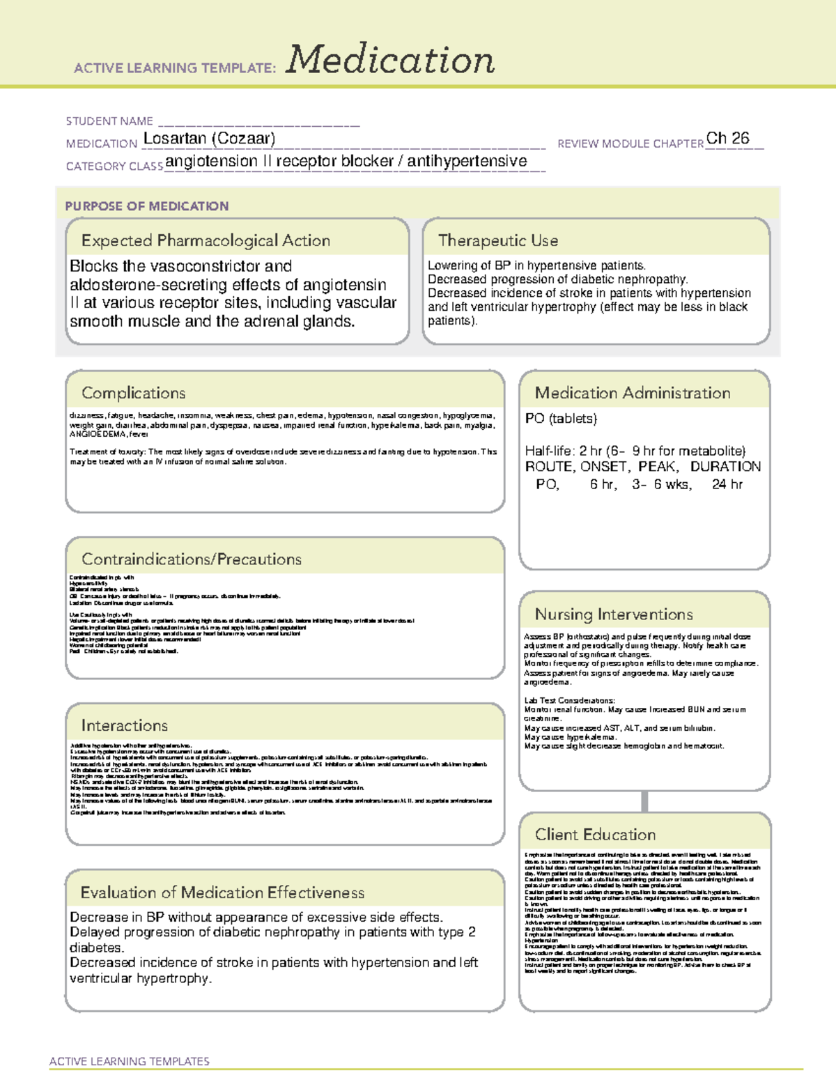 Losartan (Cozaar) - Comprehensive Drug Card for Hypertension Management ...
