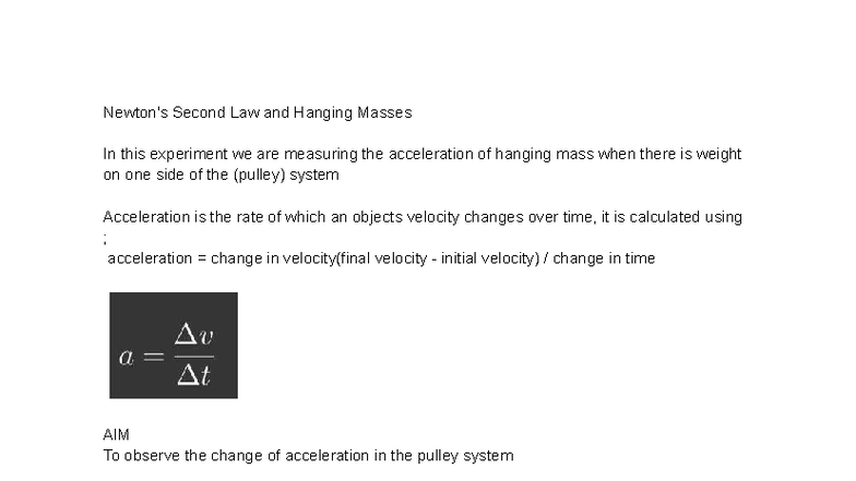 Physics Practice Report: Second Law & Acceleration of Hanging Masses ...