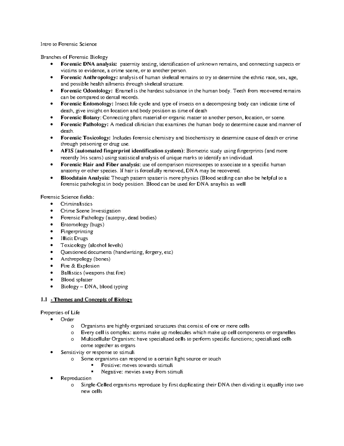 Intro to Forensic Science (BIOL 150) - Exam 1 Study Notes - Studocu