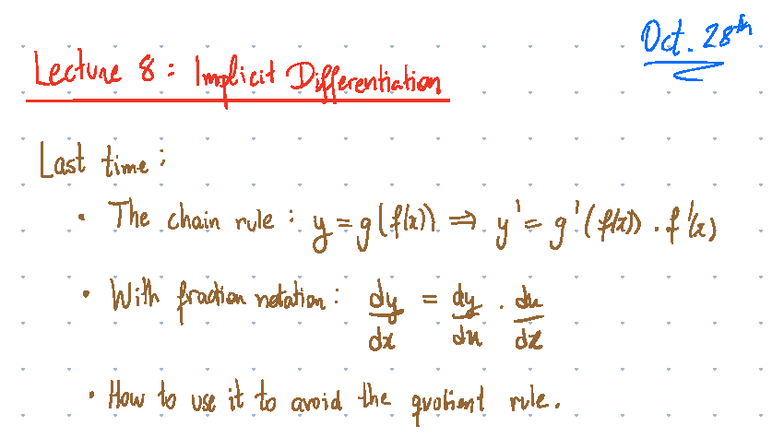 9A Lecture 8 - Implicit Differentiation Notes - Studocu