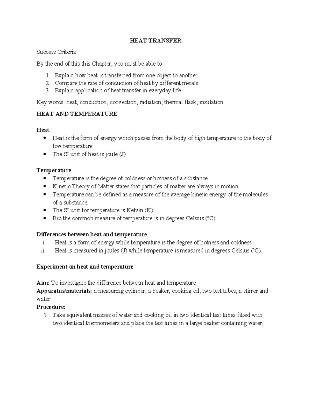 HEAT Transfer Notes for Chapter on Conduction, Convection, and ...