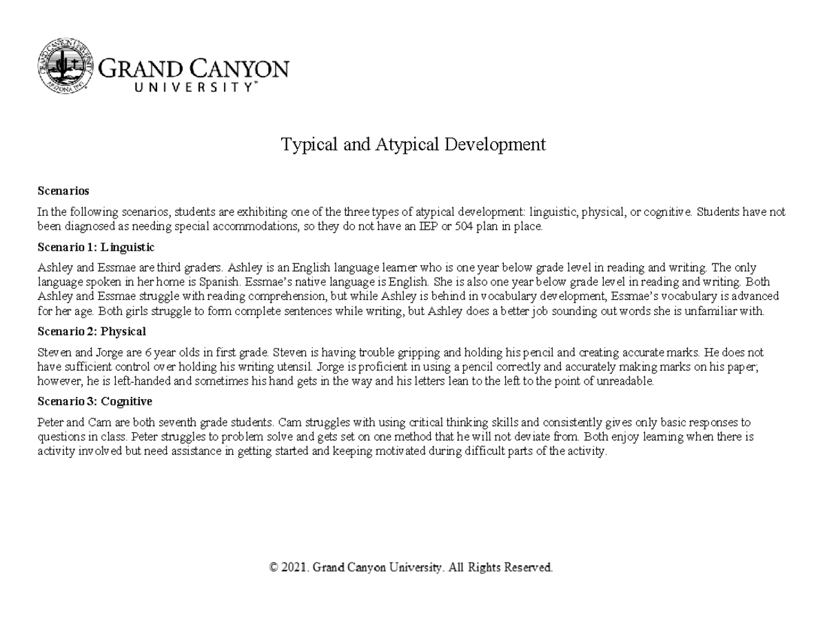 ELM 200 T3 Understanding Typical vs Atypical Development - Studocu