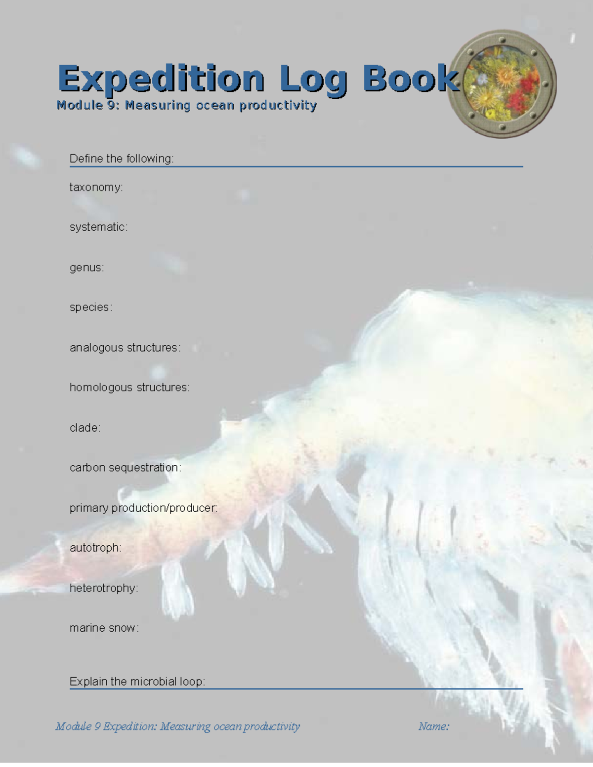 Expedition Log Book 9: Measuring Ocean Productivity Insights - Studocu