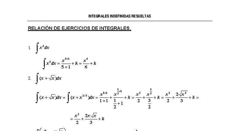 Integrales Indefinidas Resueltas Ejercicios Y Soluciones Studocu