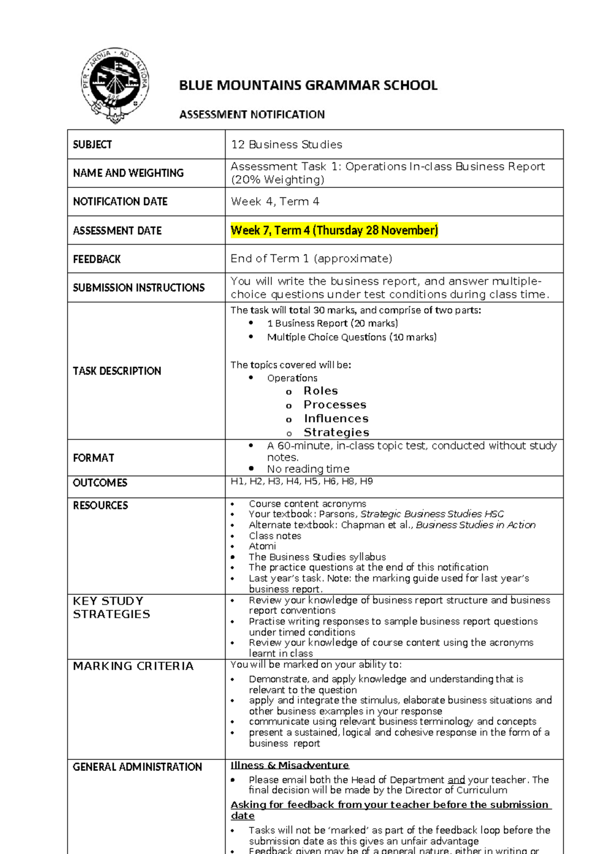 HSC Business Studies 12 Assessment Task 1: Ops In-class Report - Studocu