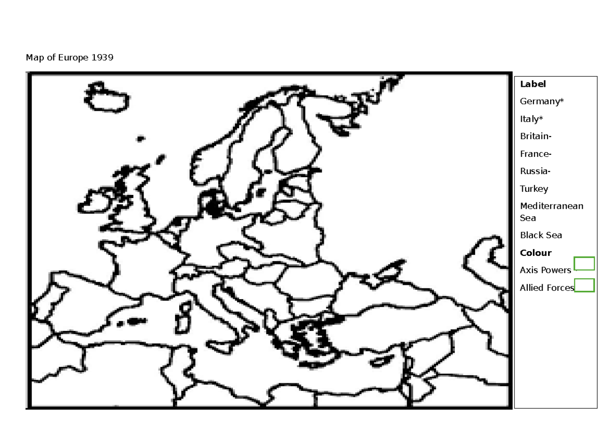 Map 1939 - map WW2 - Map of Europe 1939 Label Germany* Italy* Britain ...