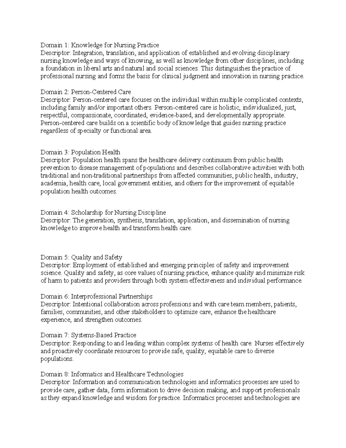 NUR 301: Overview of 10 Essential Domains in Nursing Practice - Studocu