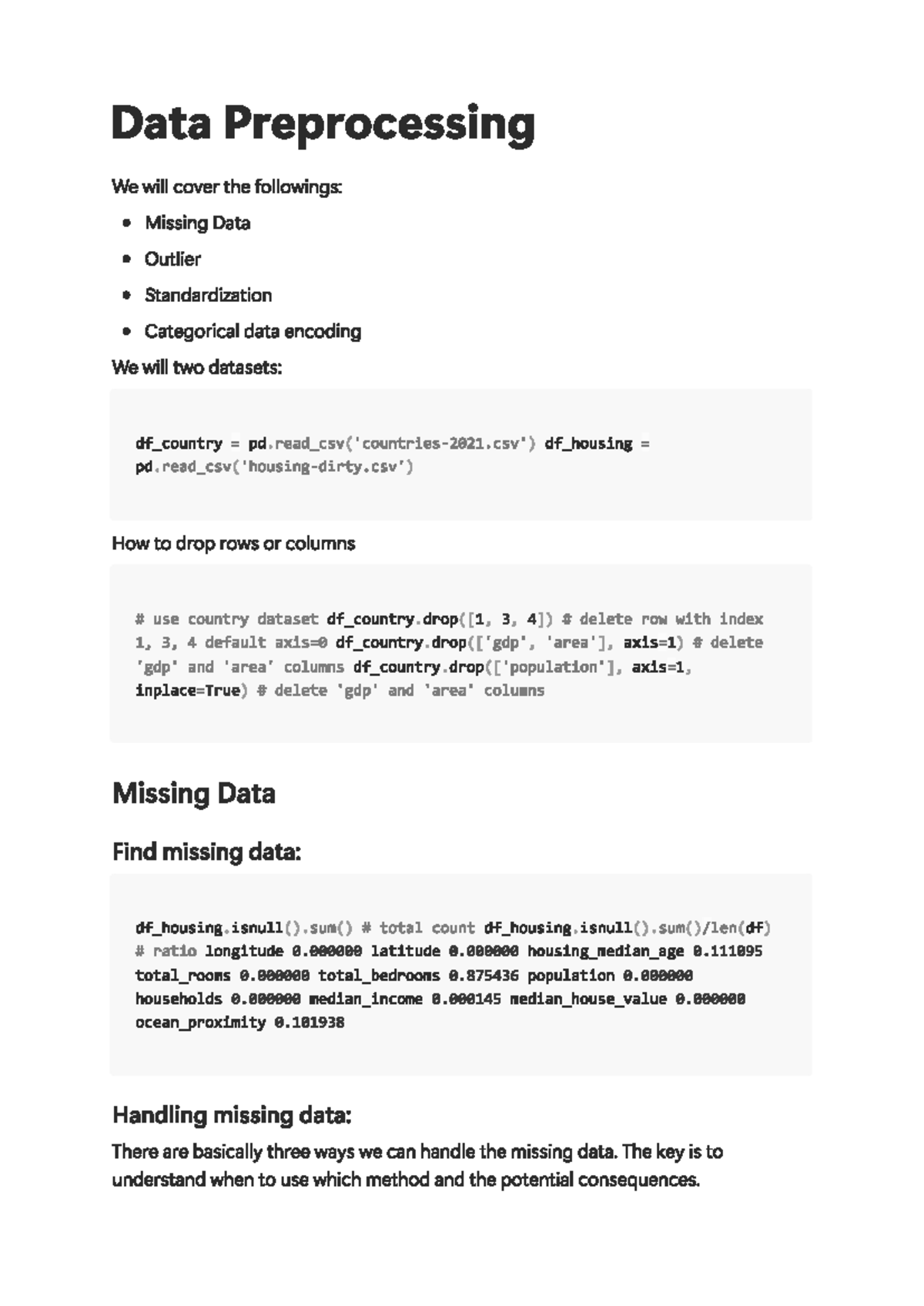 Data Preprocessing - Lecture Notes on Missing Data & Encoding - Studocu