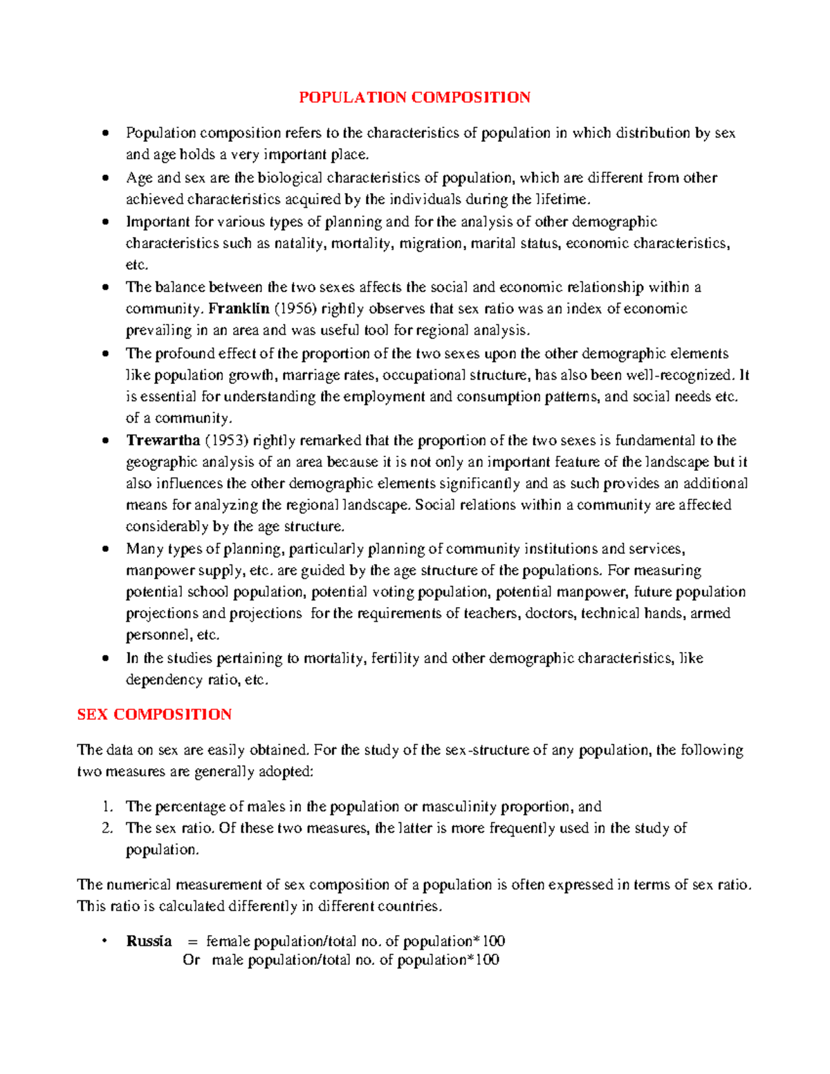 Population Composition and Sex Ratio Analysis: Key Insights - Studocu
