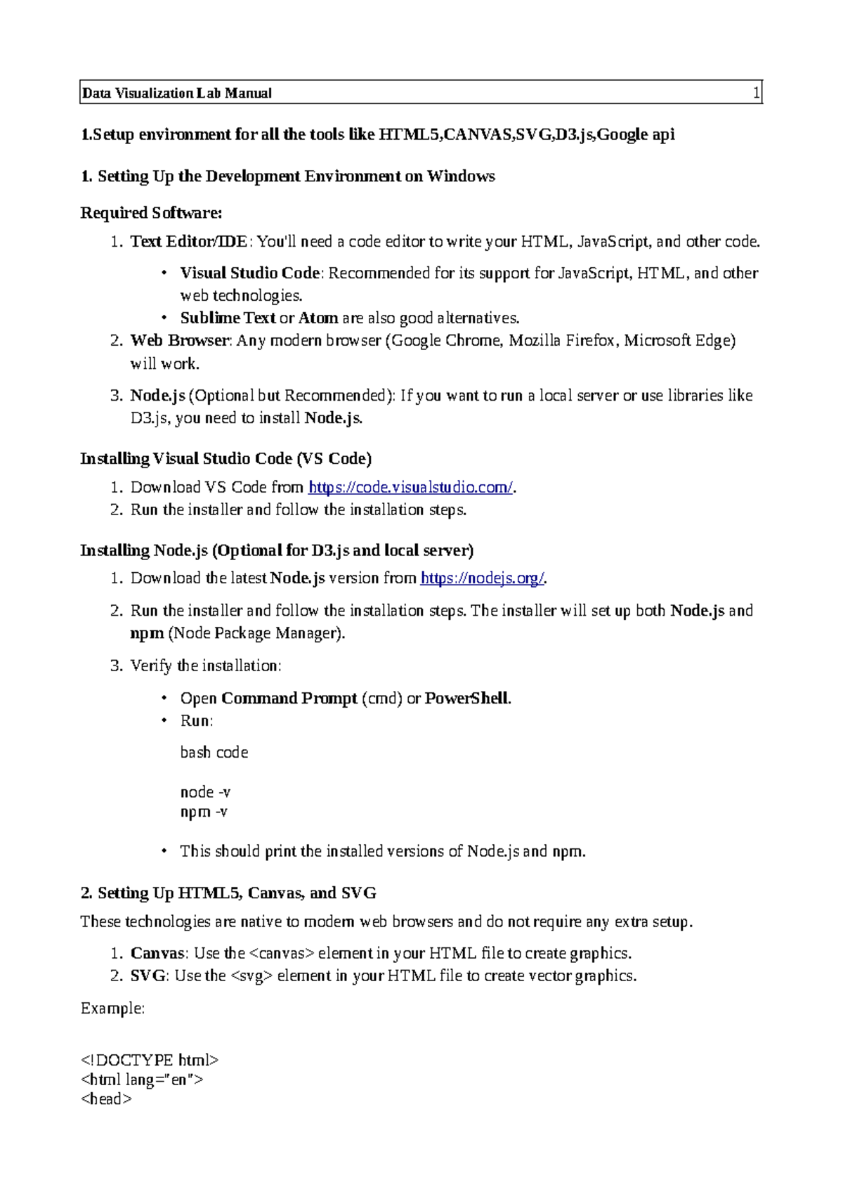 Data Visualization Lab Manual (DVLab) - Environment Setup Guide - Studocu