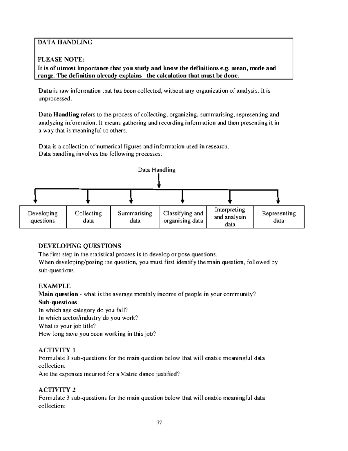 DATA HANDLING: Key Concepts and Techniques for Analysis - Studocu