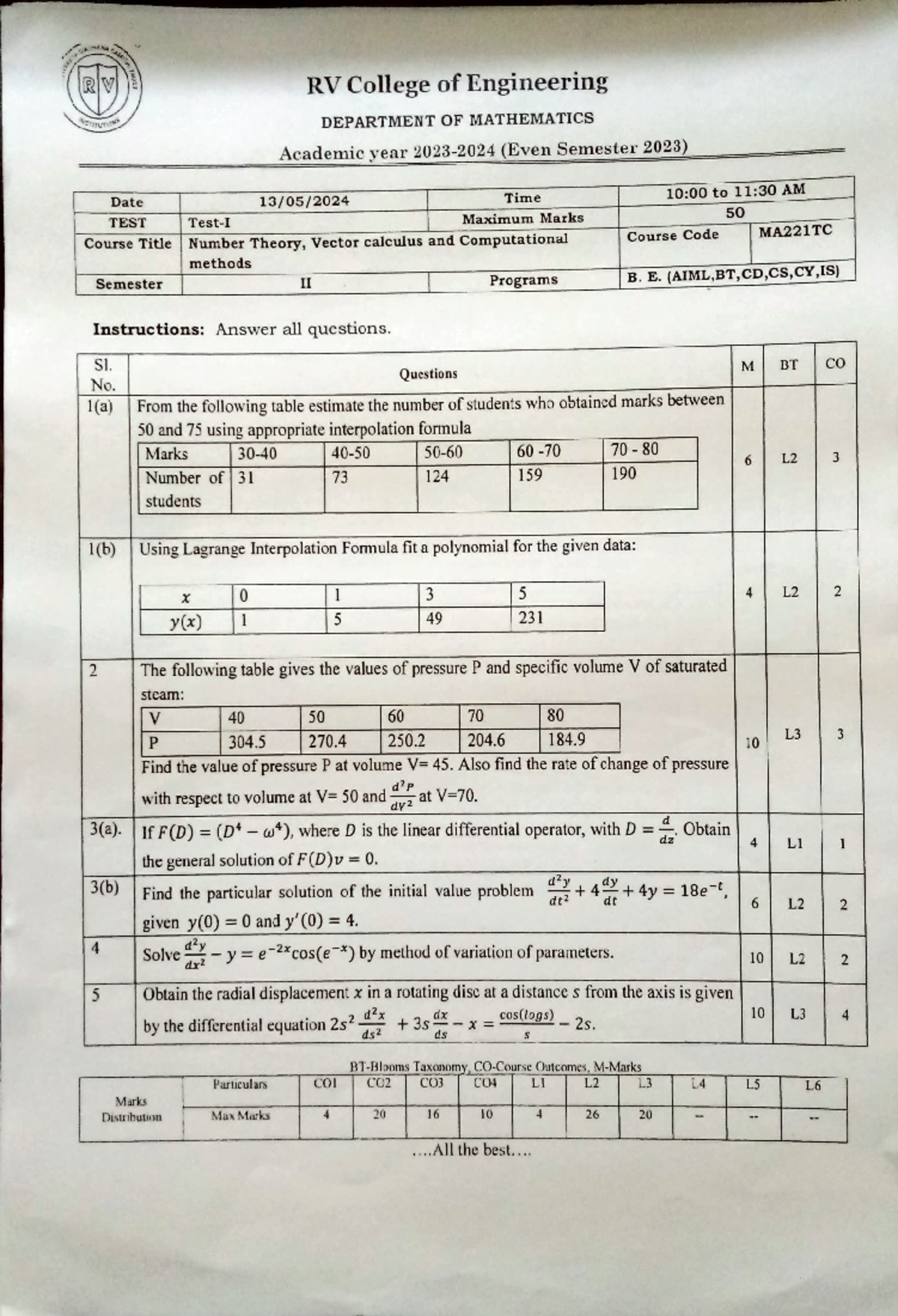 MA221TC: Number Theory, Vector Calculus & Computational Methods Test ...