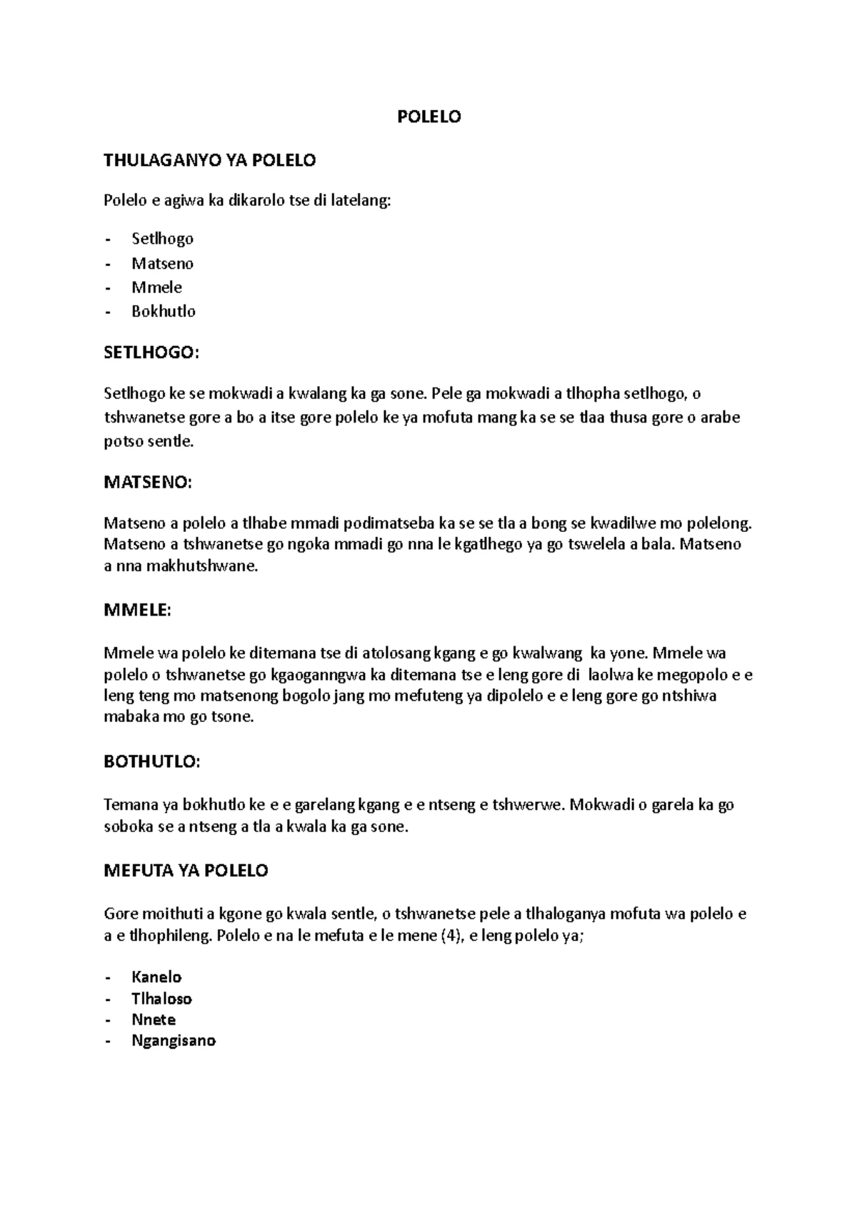 LIT 101: Revision Notes on "Ngwana o Anya MMAAGWE a Sule" - Studocu