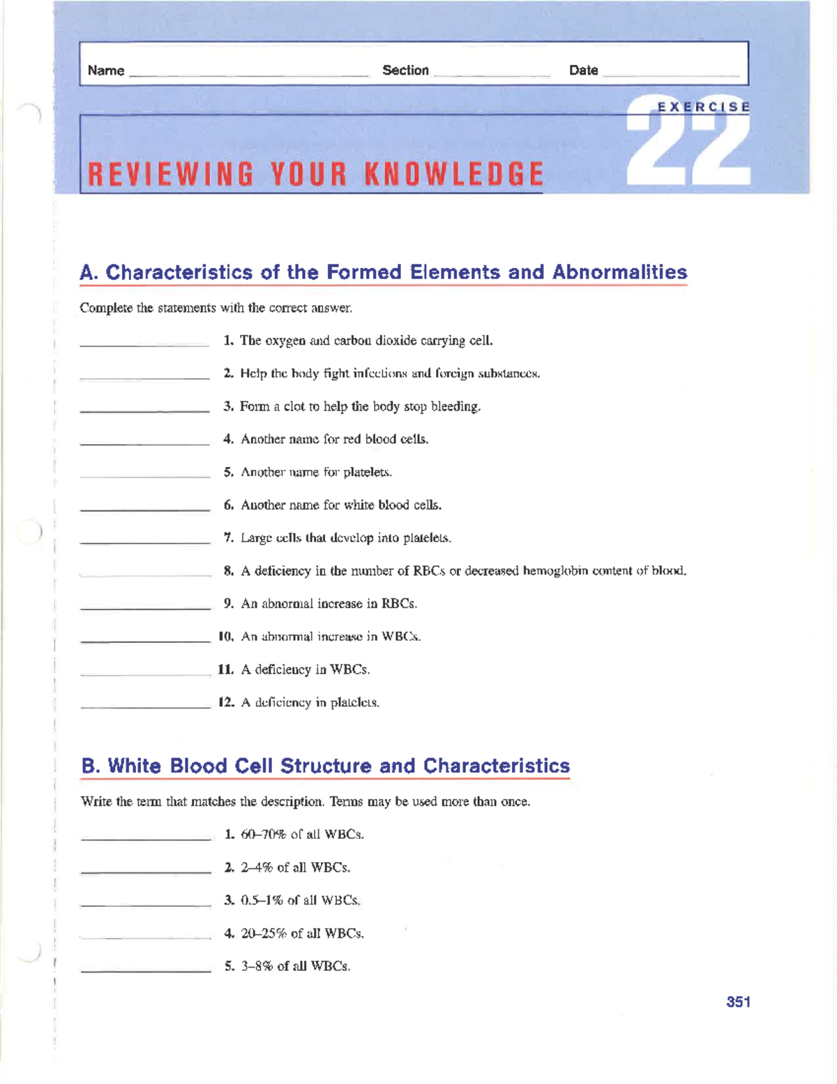 BIO 101: Blood Worksheet Review and Knowledge Check - Studocu