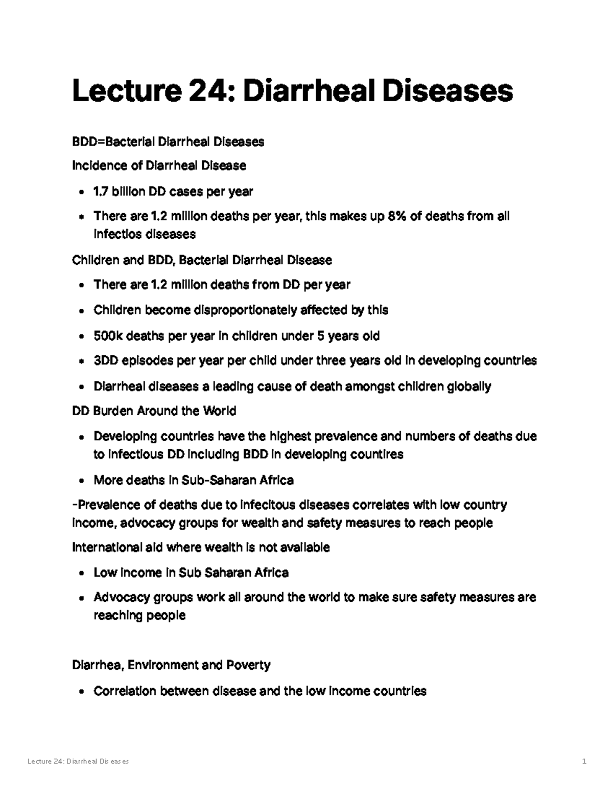 Lecture 24: Understanding Diarrheal Diseases and Their Impact - Studocu