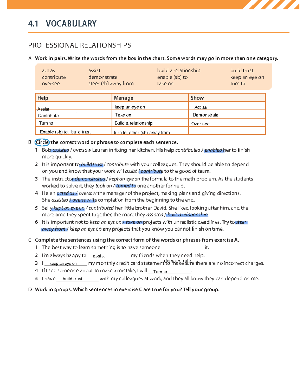 BUS Program Evolve 5 Lesson Plan 4: Vocabulary on Professional Relationships - Studocu