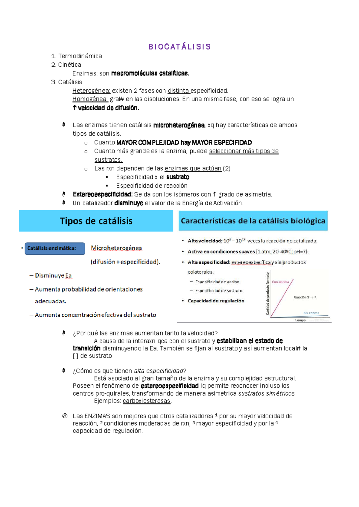 BIOCÁTALISIS: Termodinámica y Cinética de Enzimas - BIOQUÍMICA - Studocu