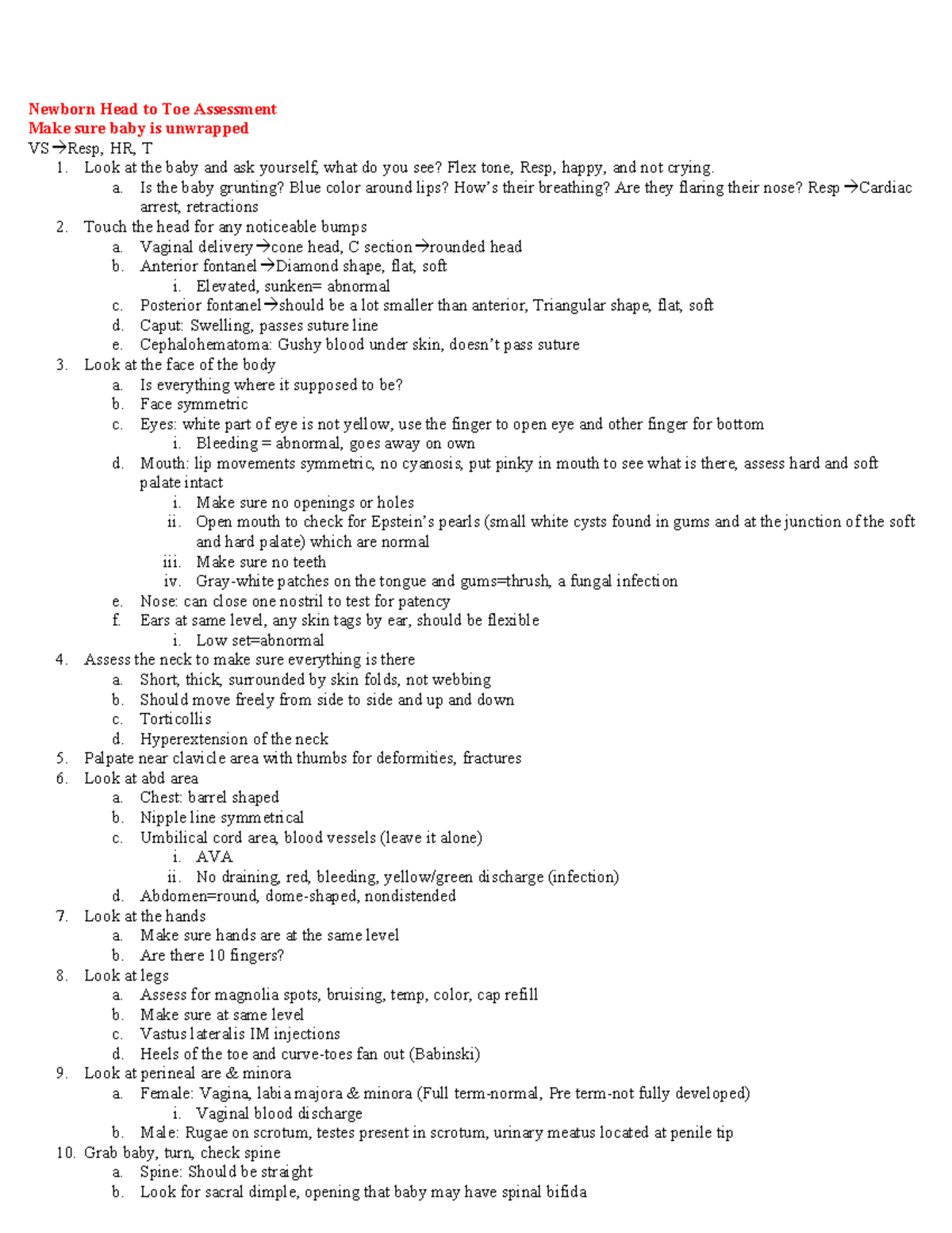 Newborn Head-to-Toe Assessment Guidelines for Clinical Practice - Studocu