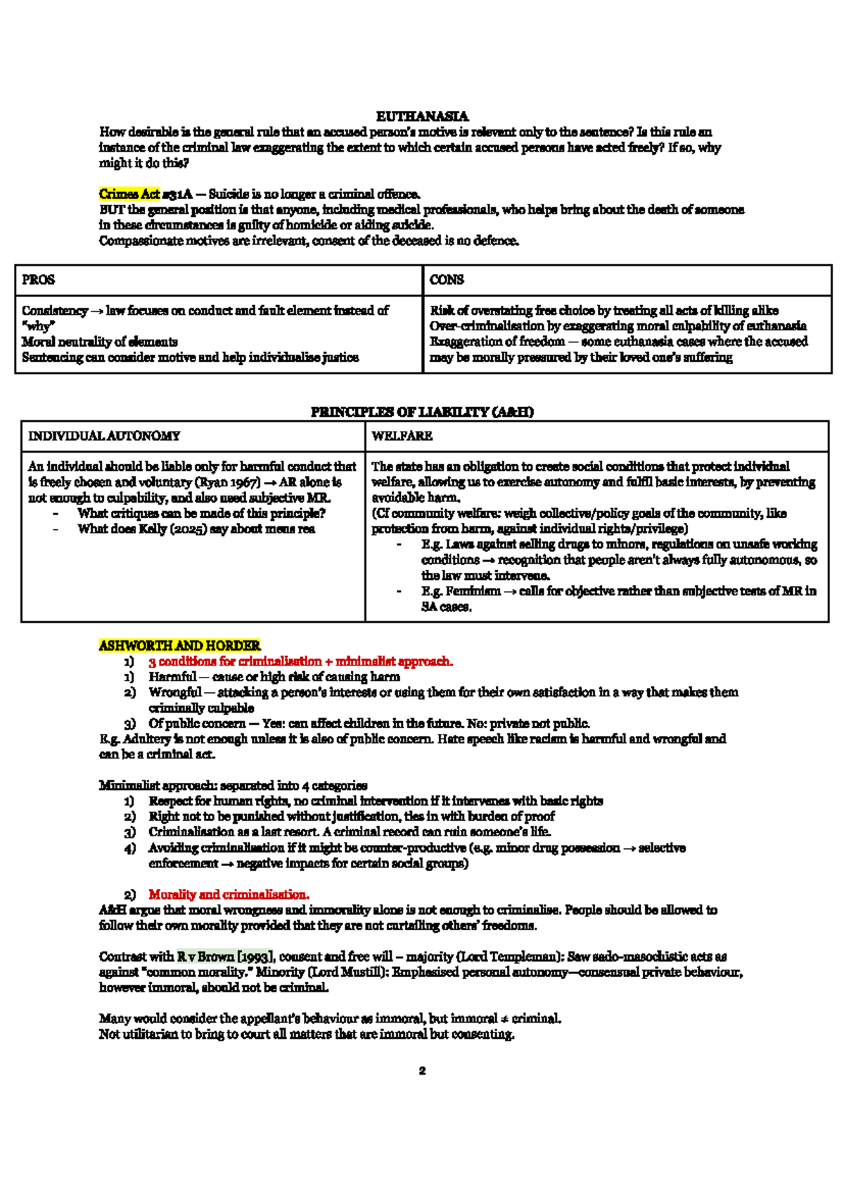 Criminal Law Principles of Liability Notes (ASHWORTH & HORDER) - Studocu