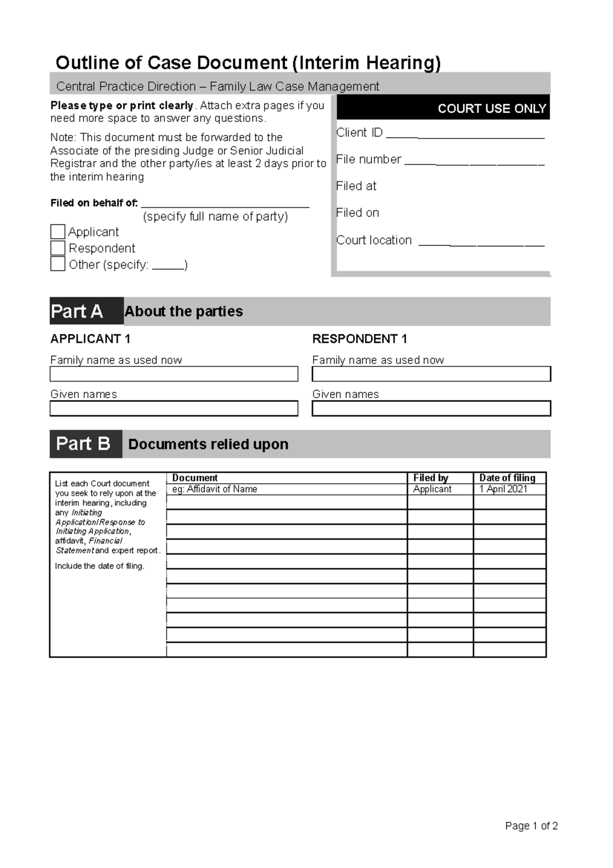 Case Outline - Family Law Interim Hearing Document - Studocu