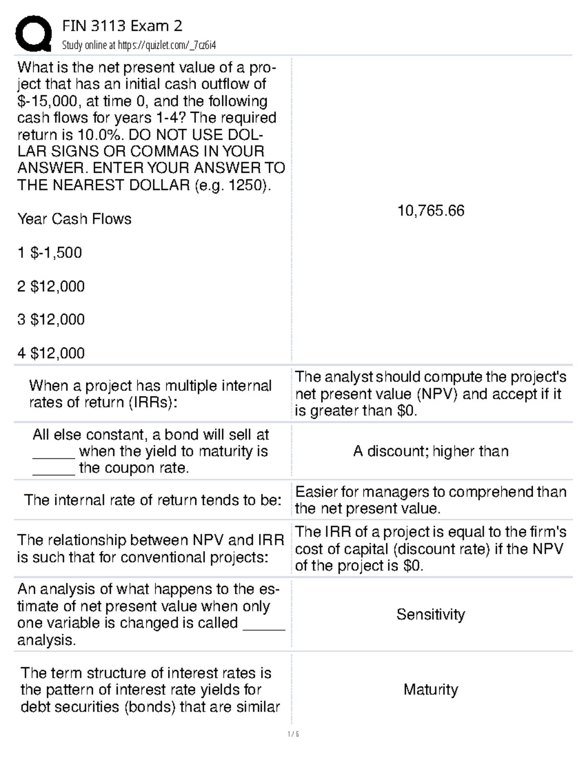 FIN 3113 Exam 2 Review: Key Concepts and Practice Problems - Studocu