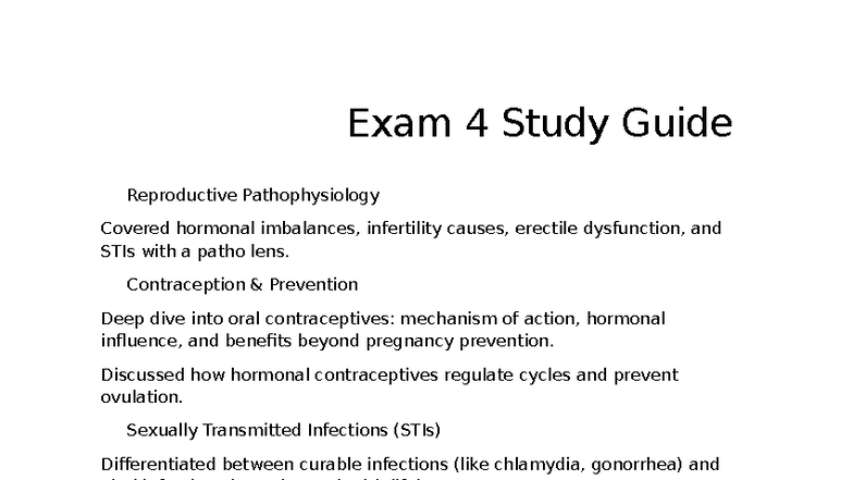 Exam 4 Study Guide: Reproductive Pathophysiology & Contraception ...