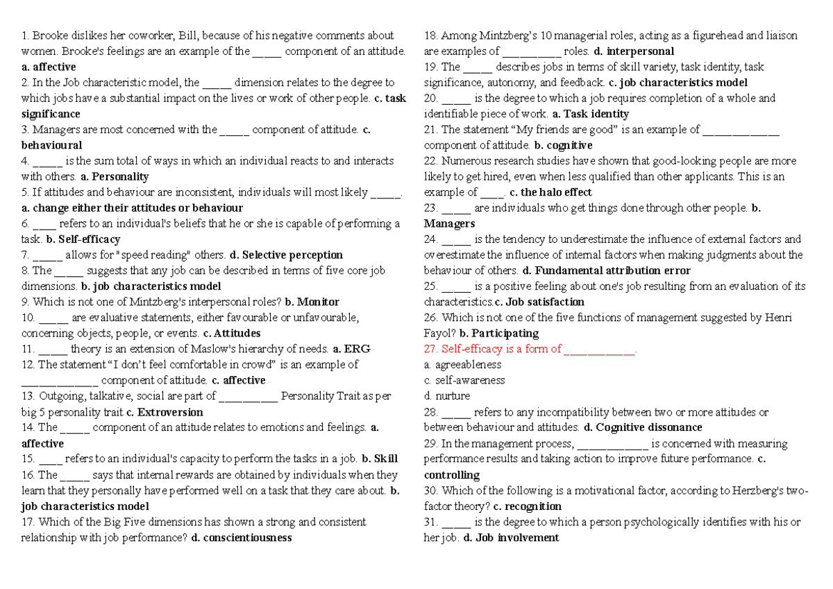 OB 101 Midterm Review: Key Concepts in Organizational Behavior - Studocu