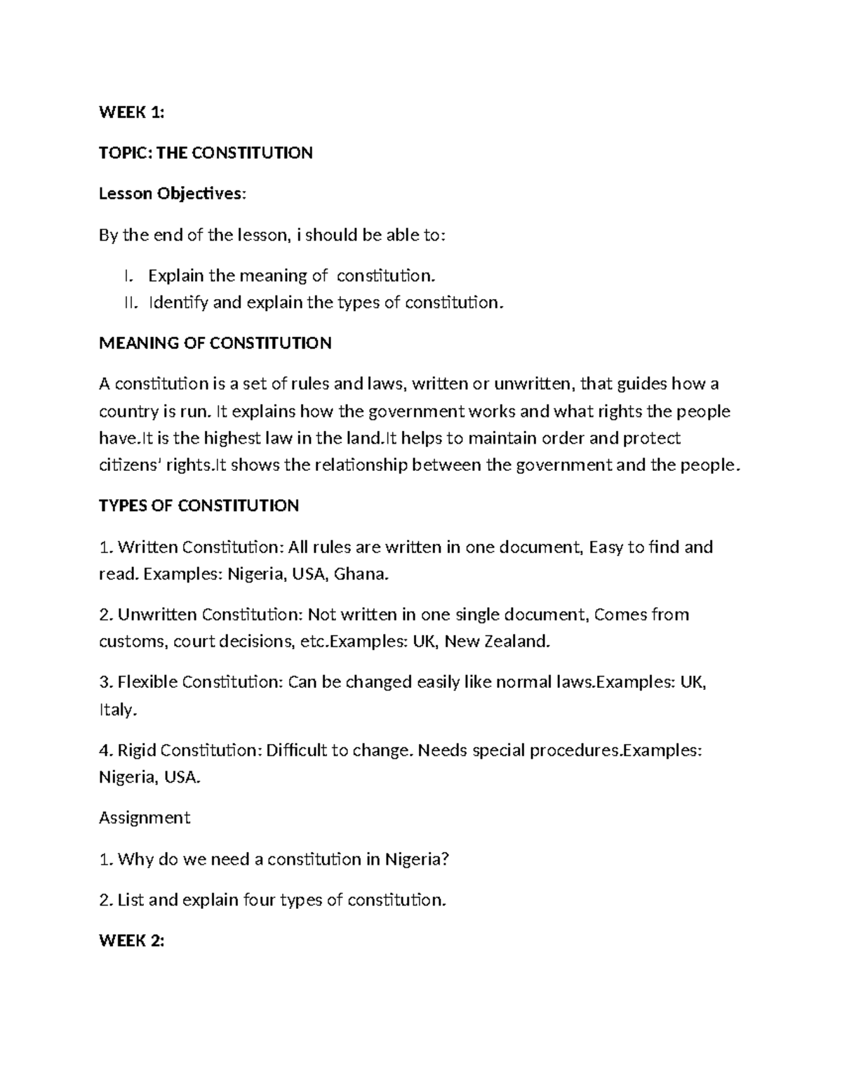 Y9 Civic Notes: Understanding the Constitution and Its Types - Studocu