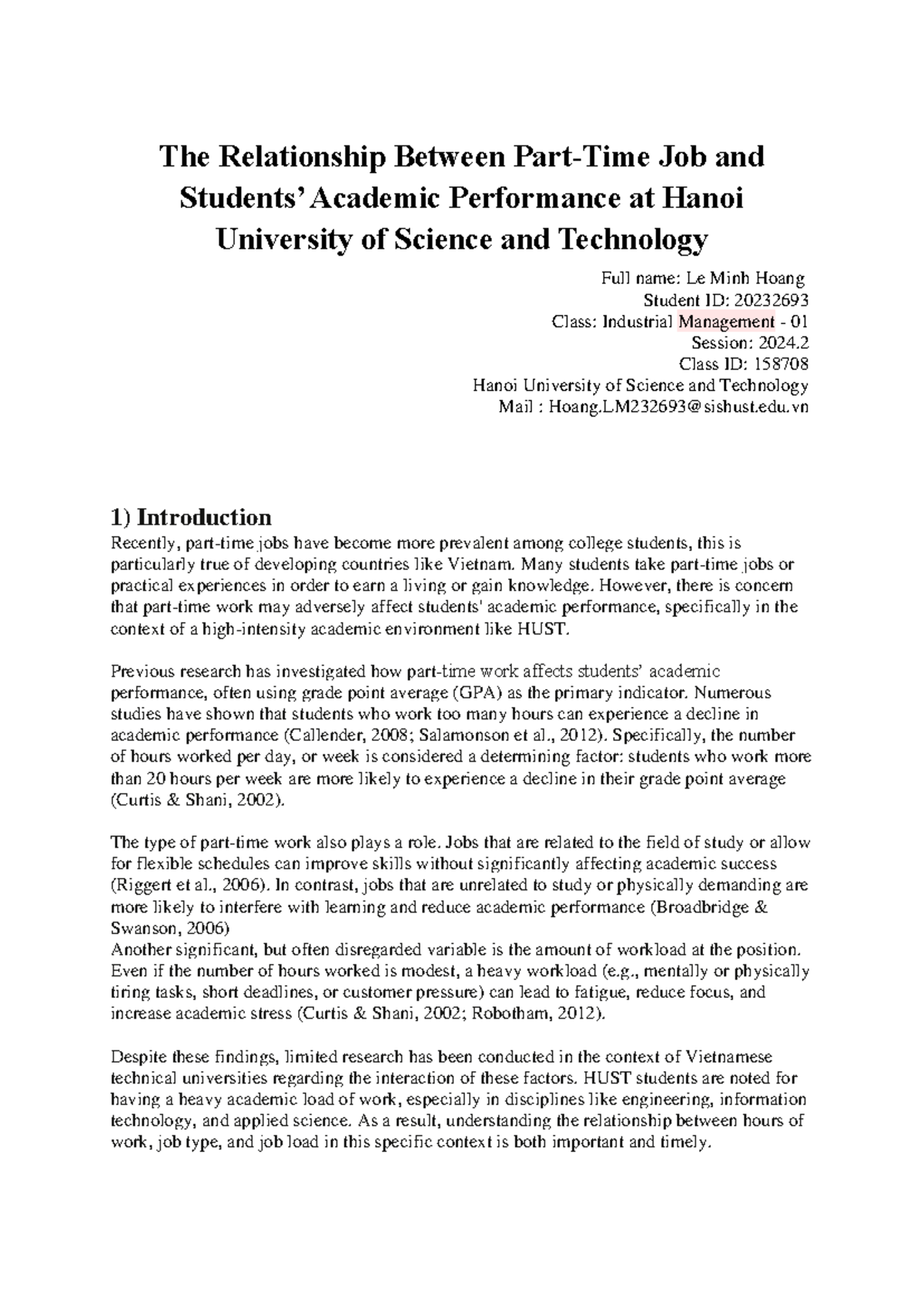 The Impact of Job Attributes on Academic Performance at HUST: A Study ...