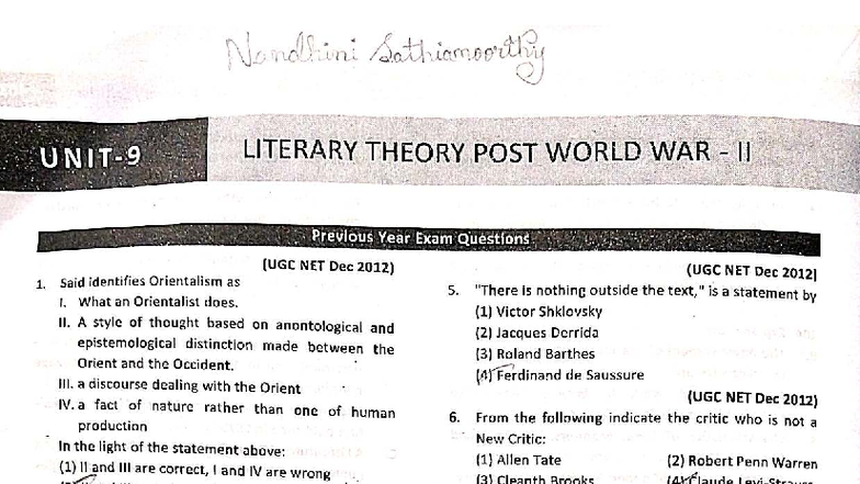 UGC NET Literary Theory Post World War II Exam Questions Compilation ...