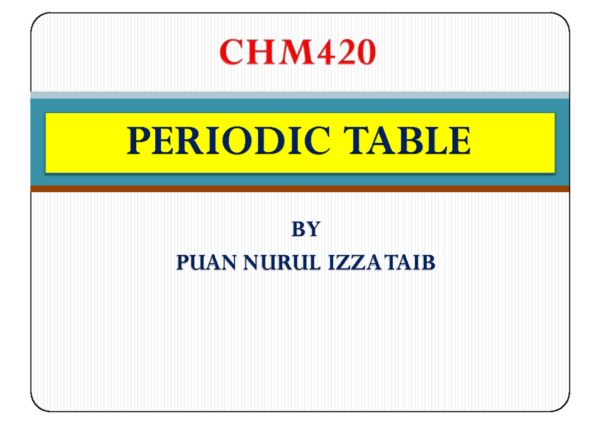 Lecture NOTES: Chapter 4 - Understanding the Periodic Table (EDU) - Studocu