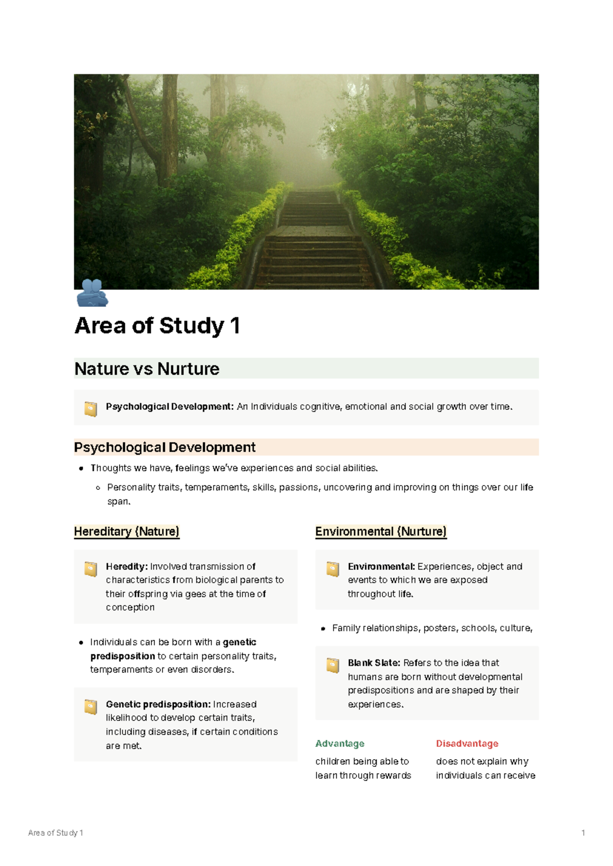 Psychology Unit 1 AoS 1 - 🫂 Area of Study 1 Nature vs Nurture 📔 ...