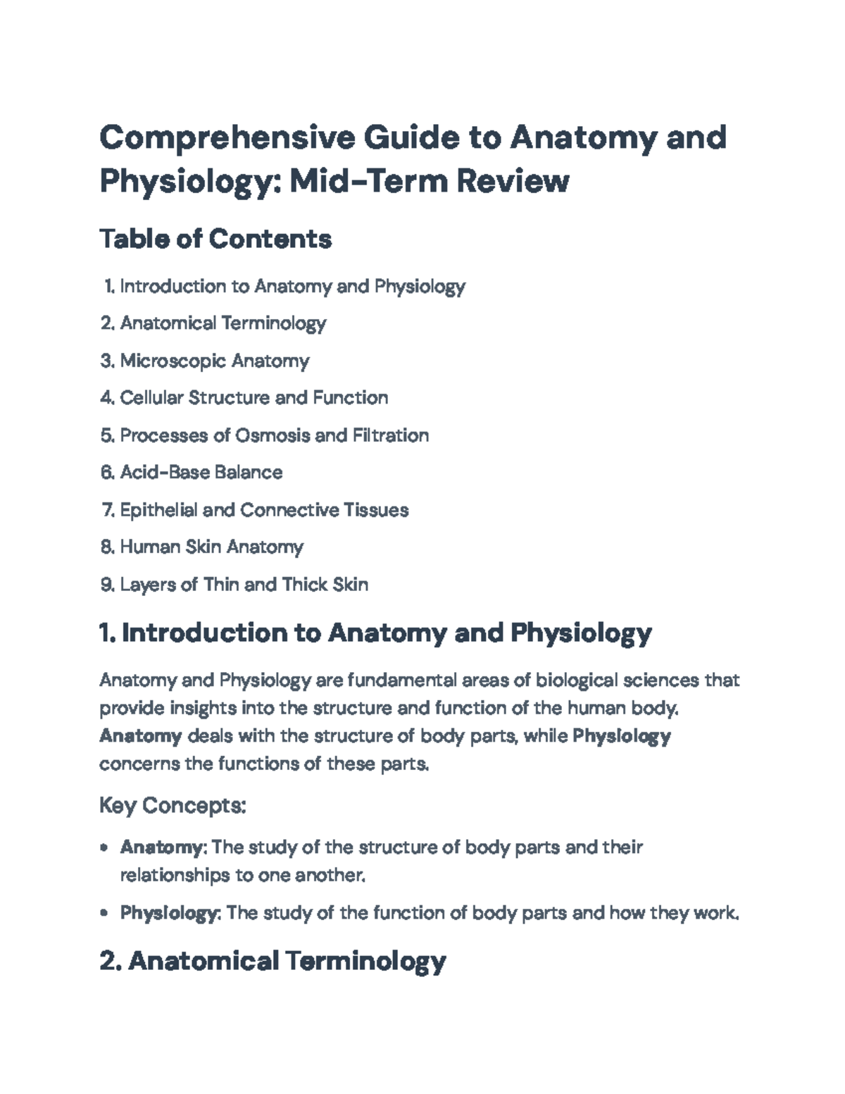 Comprehensive Guide to Anatomy and Physiology: Mid-Term Review - Epithelial and Connective ...