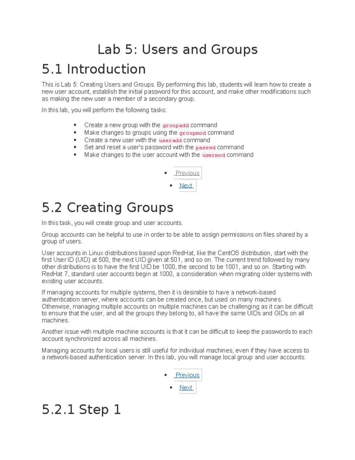 Lab 5: Creating Users and Groups in Linux Systems - Studocu