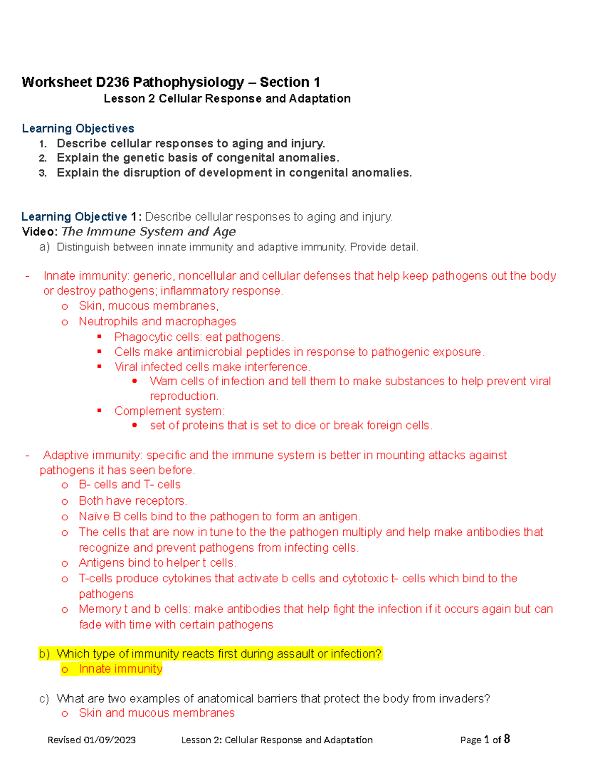 Pathophysiology D236: Lesson 2 - Cellular Response and Adaptation - Studocu