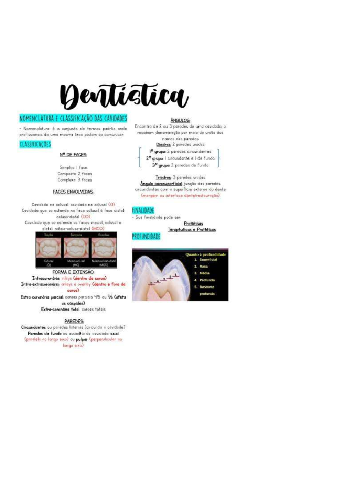 Dentística: Nomenclatura e Classificação das Cavidades Angulosas - Studocu