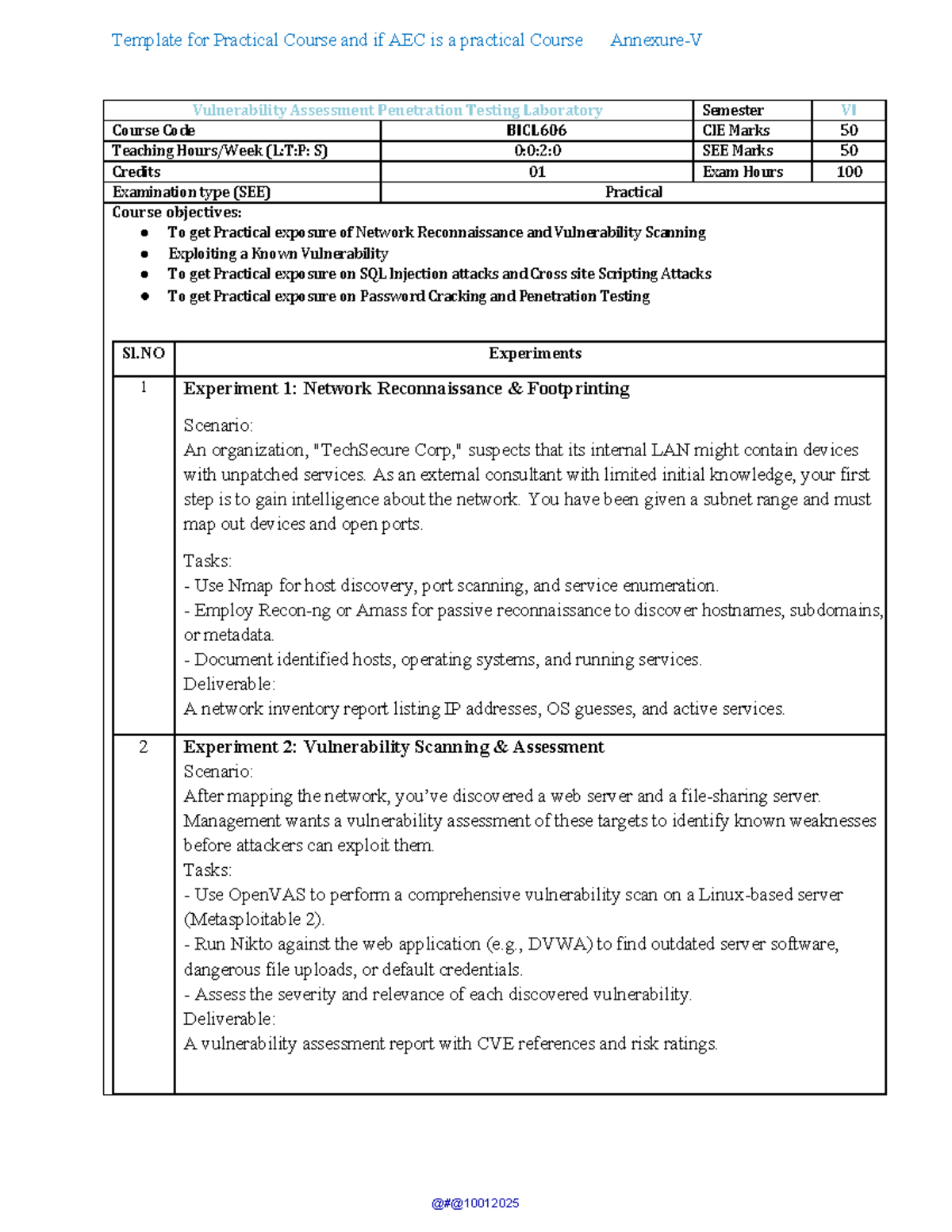VA&PT syllabus for BICL606 practical course on vulnerability assessment ...