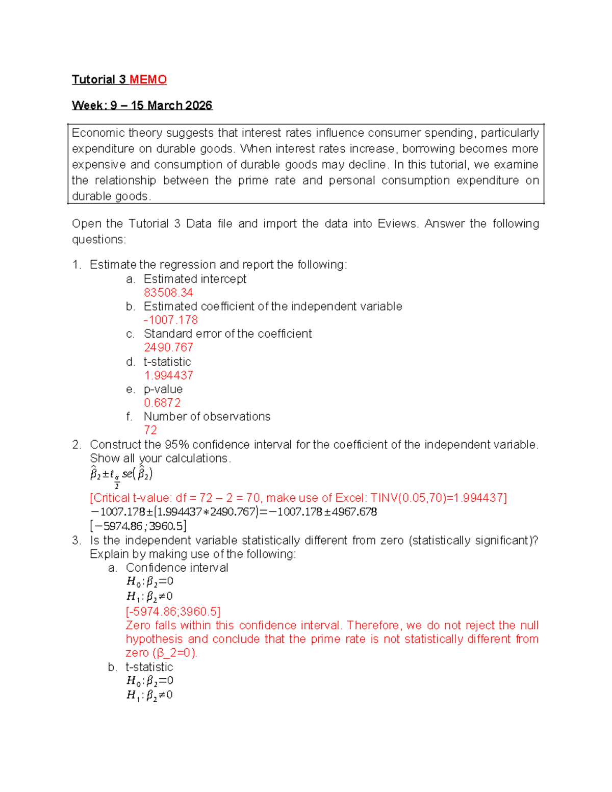 Tutorial 3 Memo: Analyzing Interest Rates & Consumer Spending - Studocu