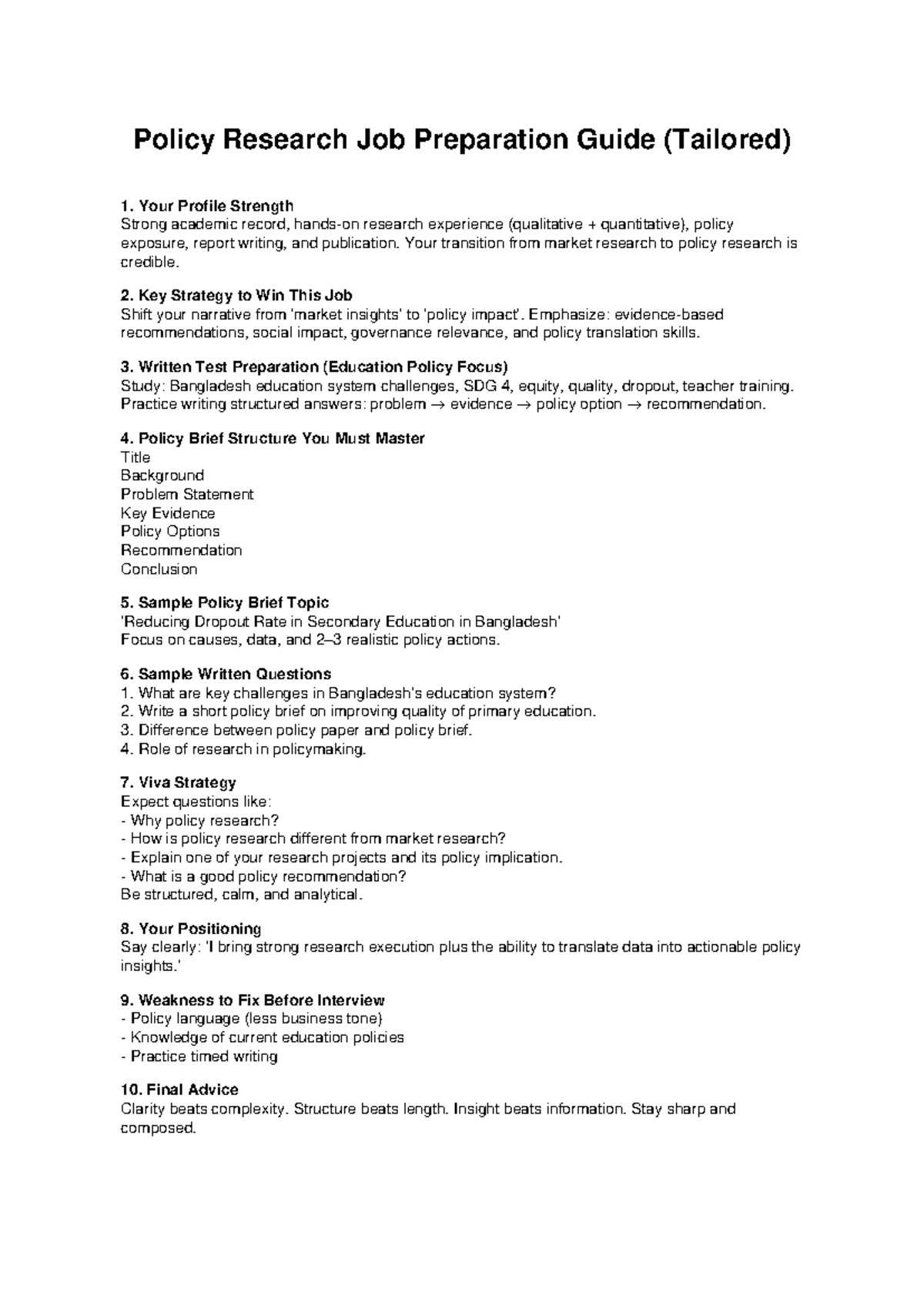 Policy Research Job Prep Guide: Strategies & Tips for Success - Studocu