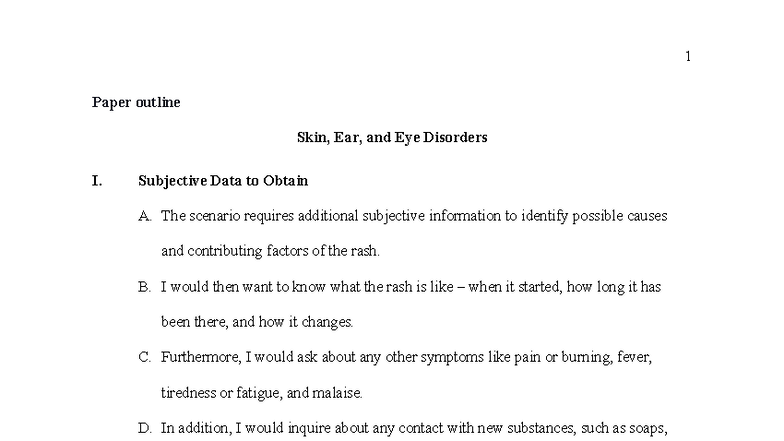 Paper Outline: Skin, Ear, and Eye Disorders - Diagnostic Approach - Studocu