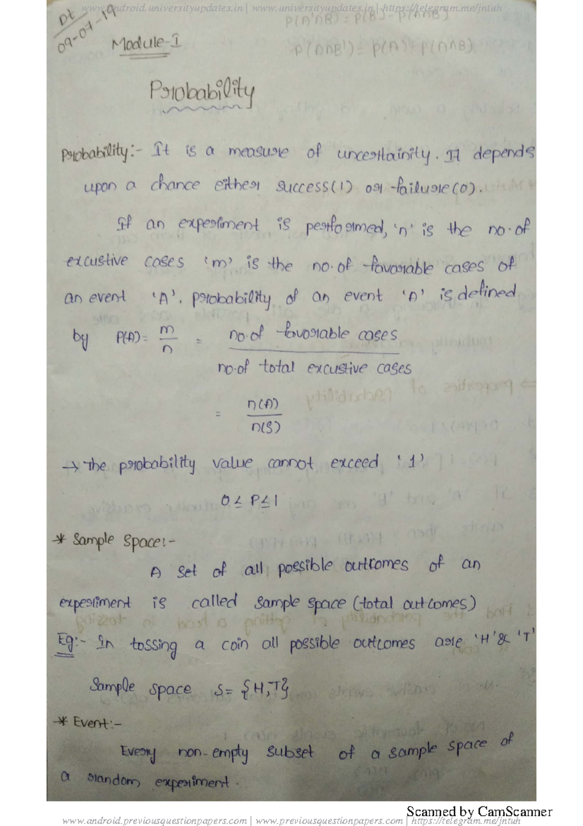 Jntuh COSM - Probability and Combinations Key Concepts - R22 - Studocu