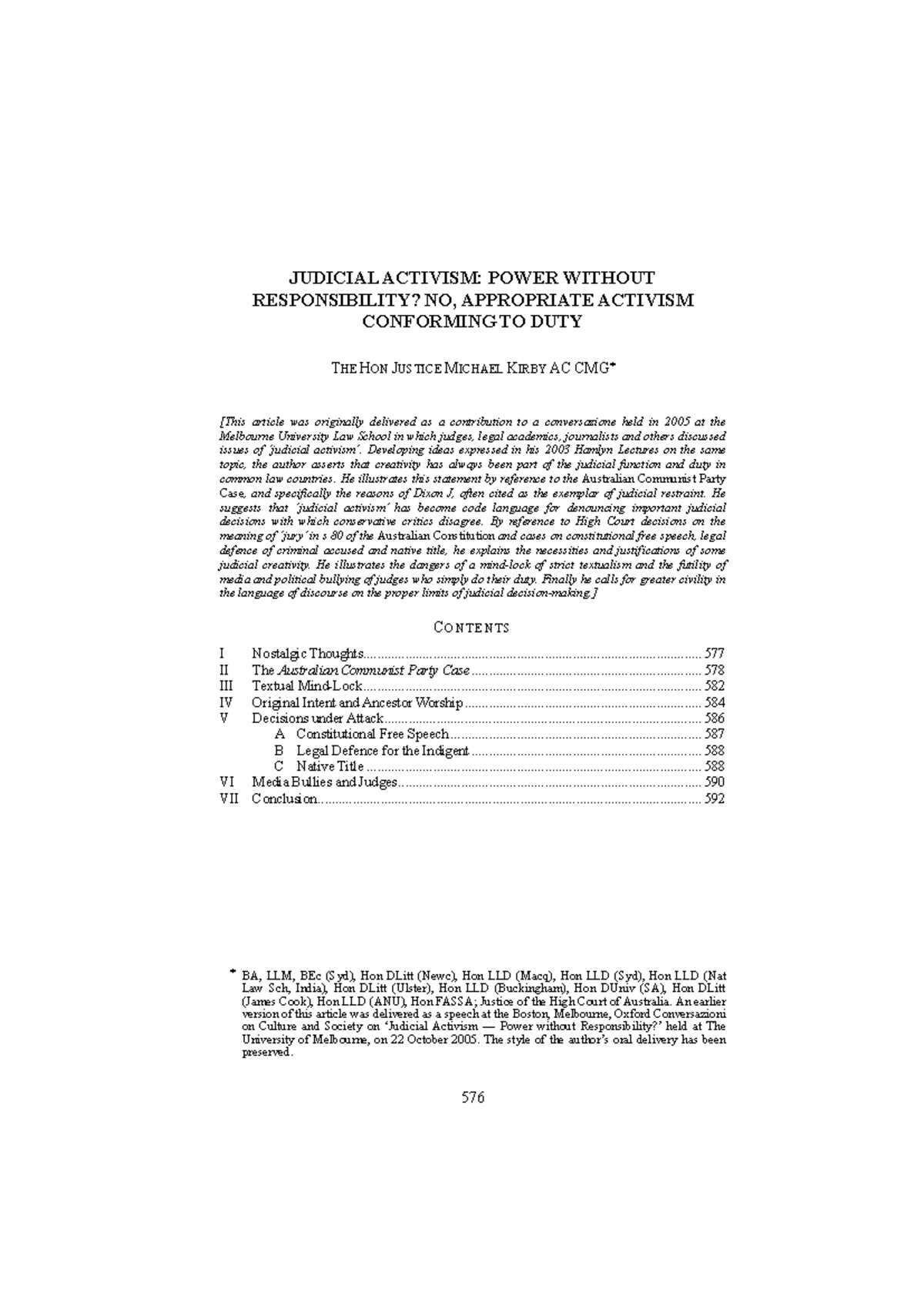 MULR 09: Judicial Activism - Conforming to Duty and Responsibility ...