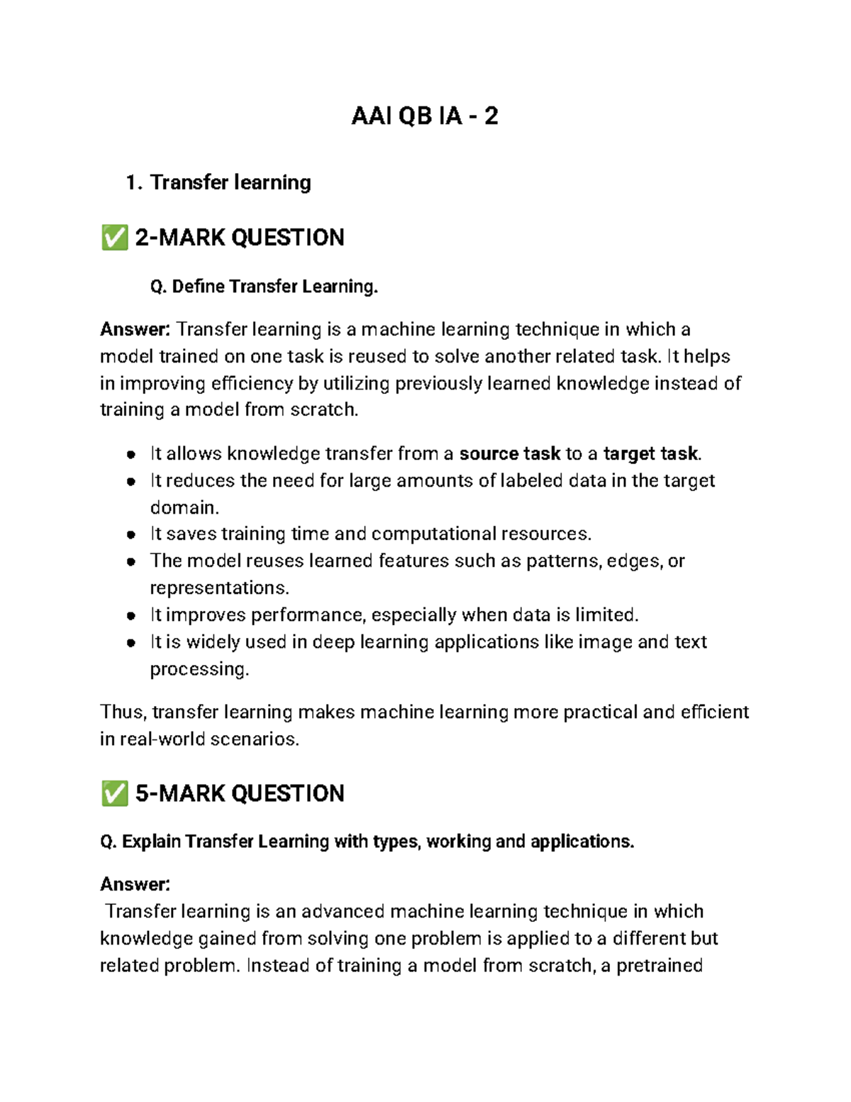 AAI IA 2 - Transfer Learning, Meta Learning & Ensemble Learning Q&A ...