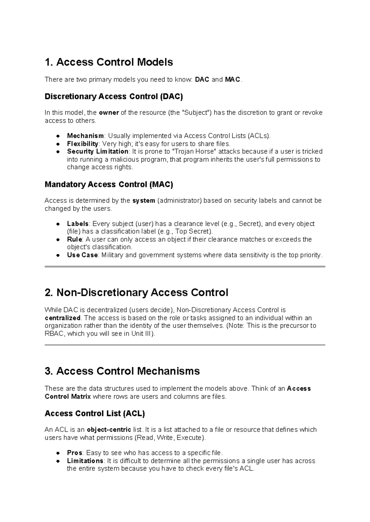 HTCS-701 Unit 2: Access Control Models - DAC and MAC Explained - Studocu