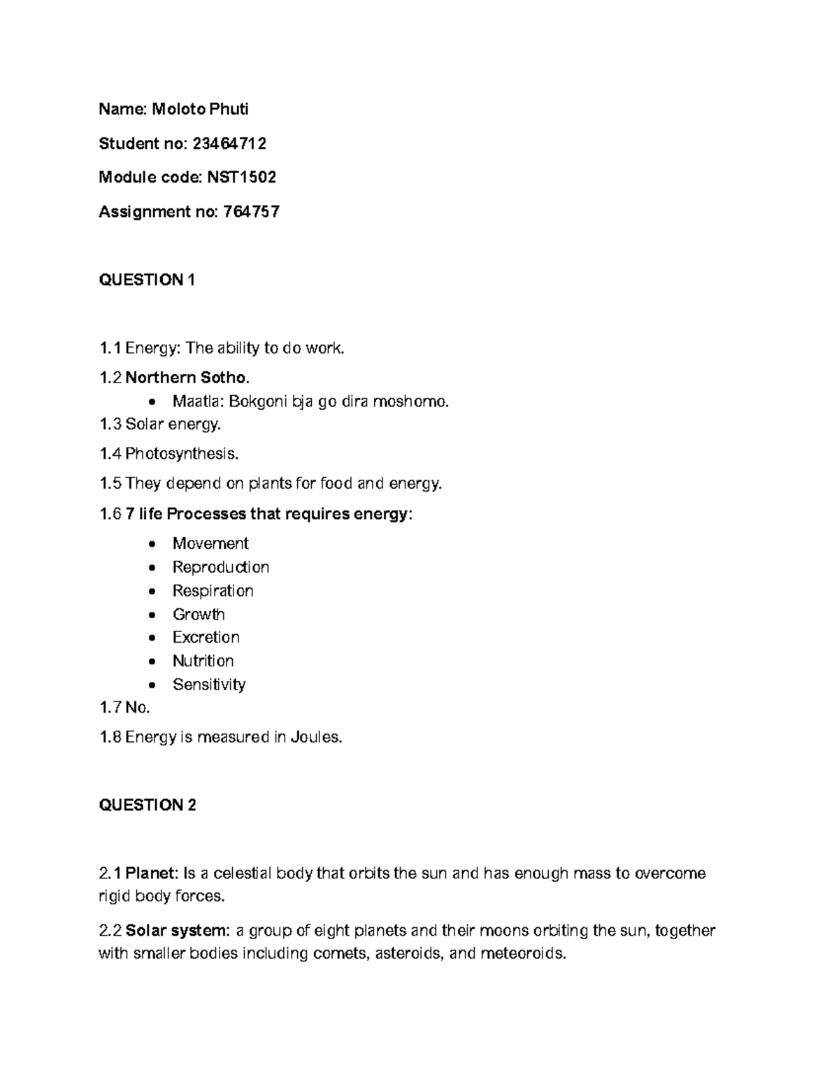 NST1502 - Lesson Plan on Celestial Bodies and Energy Concepts - Studocu