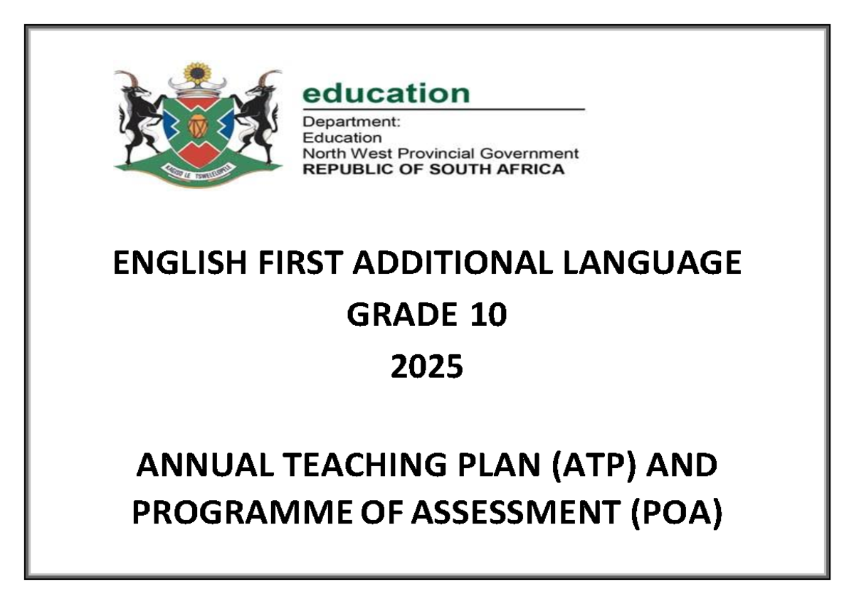EFAL GRADE 10 2025 ANNUAL TEACHING PLAN & ASSESSMENT PROGRAM - Studocu