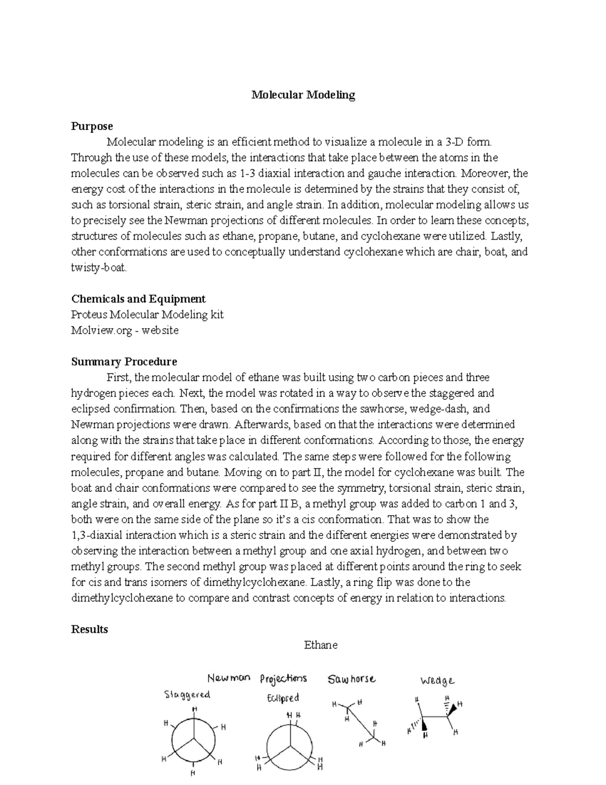 Molecular Modeling Lab Report: Exploring Strain and Conformations - Studocu