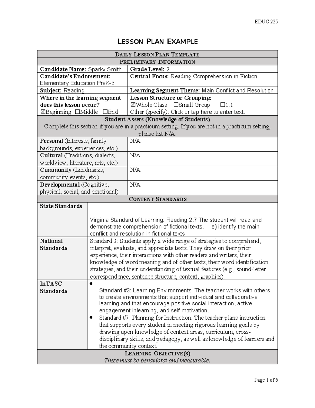Lesson Plan Example: Reading Comprehension (Grade 2) - Studocu